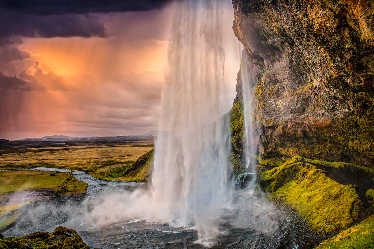 Icelandic waterfall at sunset - Jim Zuckerman photography & photo tours