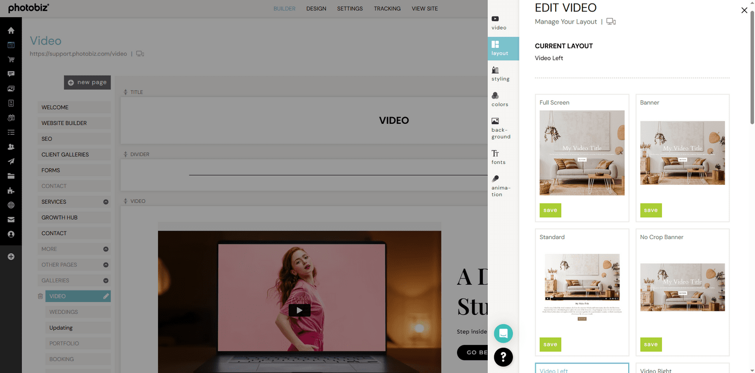 How To Change Video Block Layout - PhotoBiz Knowledge Base